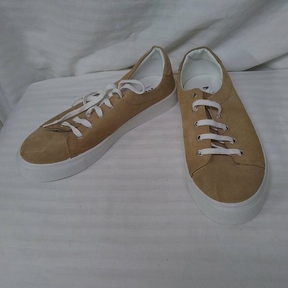 Mango | Shoes | Mng Mango Fashion Sneakers Gold Suede Leather Lace Up ...